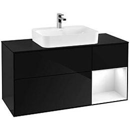 Villeroy & Boch Villeroy und Boch Finion Waschtischunterschrank F422GFPH 120cm, Abdeckplatte black matt, Regal rechts Glossy white lacquer, Glossy Black Lacquer