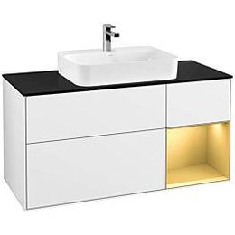 Villeroy & Boch Villeroy und Boch Finion Waschtischunterschrank F422HFGF 120cm, Abdeckplatte black matt, Regal rechts Gold matt, Glossy white lacquer