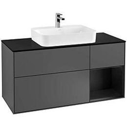 Villeroy & Boch Villeroy und Boch Finion Waschtischunterschrank F422PDGK 120cm, Abdeckplatte black matt, Regal rechts Black matt lacquer, Anthracite matt