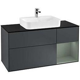 Villeroy & Boch Villeroy und Boch Finion Waschtischunterschrank F422GMHG 120cm, Abdeckplatte black matt, Regal rechts Olive Matt Lacquer, Midnight Blue Matt Lacquer