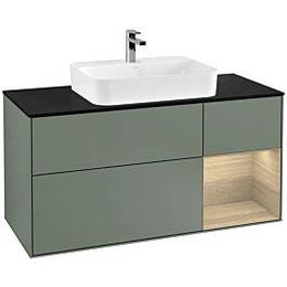 Villeroy & Boch Villeroy und Boch Finion Waschtischunterschrank F422PCGM 120cm, Abdeckplatte black matt, Regal rechts Oak Veneer, Olive Matt Lacquer