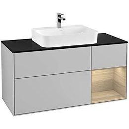 Villeroy & Boch Villeroy und Boch Finion Waschtischunterschrank F422PCGJ 120cm, Abdeckplatte black matt, Regal rechts Oak Veneer, Light grey matt