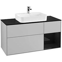 Villeroy & Boch Villeroy und Boch Finion Waschtischunterschrank F422PHGJ 120cm, Abdeckplatte black matt, Regal rechts Glossy Black Lacquer, Light grey matt