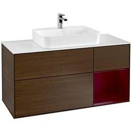 Villeroy & Boch Villeroy und Boch Finion Waschtischunterschrank G421HBGN 120cm, Abdeckplatte white matt, Emotion, Regal rechts Peony matt, Walnut veneer