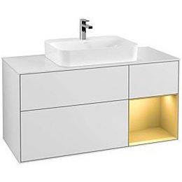 Villeroy & Boch Villeroy und Boch Finion Waschtischunterschrank G421HFMT 120cm, Abdeckplatte white matt, Emotion, Regal rechts Gold matt, White matt lacquer