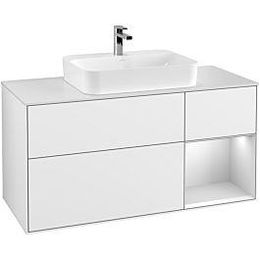 Villeroy & Boch Villeroy und Boch Finion Waschtischunterschrank G421MTGF 120cm, Abdeckplatte white matt, Emotion, Regal rechts White matt, Glossy white lacquer