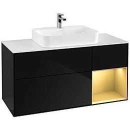 Villeroy & Boch Villeroy und Boch Finion Waschtischunterschrank G421HFPH 120cm, Abdeckplatte white matt, Emotion, Regal rechts Gold matt, Glossy Black Lacquer