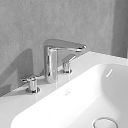 Villeroy & Boch Villeroy und Boch Antao Dreiloch-Waschtischarmatur TVW11100100061 fester Auslauf, mit Push-Open-Ablaufgarnitur, chrom