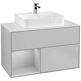 Villeroy & Boch Villeroy und Boch Finion Waschtischunterschrank F111GJGJ 100cm, Abdeckplatte black matt, Regal links Light grey matt, Light grey matt