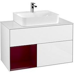 Villeroy & Boch Villeroy und Boch Finion Waschtischunterschrank F111HBGF 100cm, Abdeckplatte black matt, Regal links Peony, Glossy white lacquer