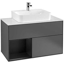 Villeroy & Boch Villeroy und Boch Finion Waschtischunterschrank F111PDGK 100cm, Abdeckplatte black matt, Regal links Black matt lacquer, Anthracite matt