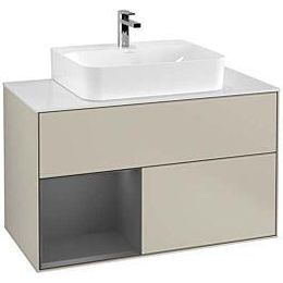 Villeroy & Boch Villeroy und Boch Finion Waschtischunterschrank F111GKHH 100cm, Abdeckplatte black matt, Regal links Anthracite matt, Sand Matt Lacquer