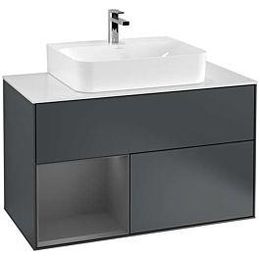 Villeroy & Boch Villeroy und Boch Finion Waschtischunterschrank F111GKHG 100cm, Abdeckplatte black matt, Regal links Anthracite matt, Midnight Blue Matt Lacquer