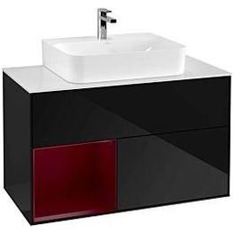 Villeroy & Boch Villeroy und Boch Finion Waschtischunterschrank F111HBPH 100cm, Abdeckplatte black matt, Regal links Peony, Glossy Black Lacquer