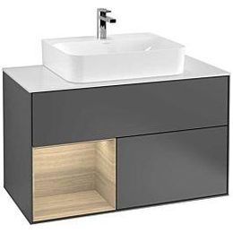 Villeroy & Boch Villeroy und Boch Finion Waschtischunterschrank F111PCGK 100cm, Abdeckplatte black matt, Regal links Oak Veneer, Anthracite matt