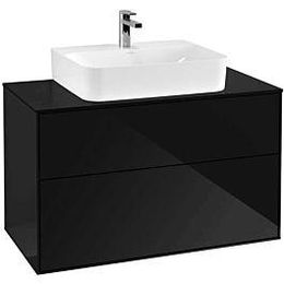 Villeroy & Boch Villeroy und Boch Finion Waschtischunterschrank G10200PH 100x60,3x50,1cm, Abdeckplatte black matt, Glossy Black Lacquer