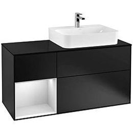 Villeroy & Boch Villeroy und Boch Finion Waschtischunterschrank F142MTPD 120cm, Abdeckplatte Glass Black Matt, Regal links White matt lacquer, Black matt lacquer