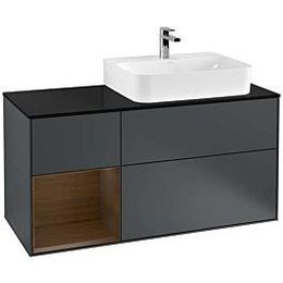 Villeroy & Boch Villeroy und Boch Finion Waschtischunterschrank F142GNHG 120cm, Abdeckplatte Glass Black Matt, Regal links Walnut veneer, Midnight Blue Matt Lacquer