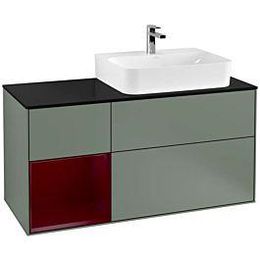 Villeroy & Boch Villeroy und Boch Finion Waschtischunterschrank F142HBGM 120cm, Abdeckplatte Glass Black Matt, Regal links Peony, Olive Matt Lacquer