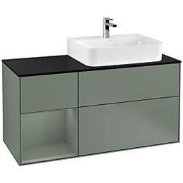 Villeroy & Boch Villeroy und Boch Finion Waschtischunterschrank F142GMGM 120cm, Abdeckplatte Glass Black Matt, Regal links Olive Matt Lacquer, Olive Matt Lacquer