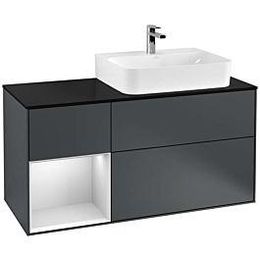 Villeroy & Boch Villeroy und Boch Finion Waschtischunterschrank F142MTHG 120cm, Abdeckplatte Glass Black Matt, Regal links White matt lacquer, Midnight Blue Matt Lacquer