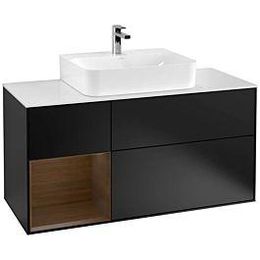 Villeroy & Boch Villeroy und Boch Finion Waschtischunterschrank F161GNPD 120cm, Abdeckplatte white matt, Regal links Walnut veneer, Black matt lacquer