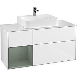 Villeroy & Boch Villeroy und Boch Finion Waschtischunterschrank F161GMGF 120cm, Abdeckplatte white matt, Regal links Olive Matt Lacquer, Glossy white lacquer