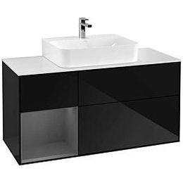 Villeroy & Boch Villeroy und Boch Finion Waschtischunterschrank F161GKPH 120cm, Abdeckplatte white matt, Regal links Anthracite matt, Glossy Black Lacquer