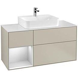 Villeroy & Boch Villeroy und Boch Finion Waschtischunterschrank F161MTHH 120cm, Abdeckplatte white matt, Regal links White matt lacquer, Sand Matt Lacquer