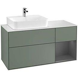 Villeroy & Boch Villeroy und Boch Finion Waschtischunterschrank G151GKGM 120cm, Abdeckplatte white matt, Emotion, Regal links Anthracite matt, Olive Matt Lacquer