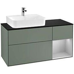 Villeroy & Boch Villeroy und Boch Finion Waschtischunterschrank G152GJGM 120cm, Abdeckplatte black matt, Emotion, Regal links Light grey matt, Olive Matt Lacquer