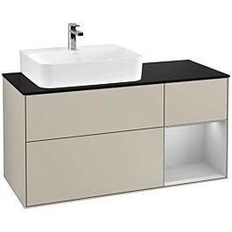 Villeroy & Boch Villeroy und Boch Finion Waschtischunterschrank G152GJHH 120cm, Abdeckplatte black matt, Emotion, Regal links Light grey matt, Sand Matt Lacquer