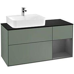 Villeroy & Boch Villeroy und Boch Finion Waschtischunterschrank G152GKGM 120cm, Abdeckplatte black matt, Emotion, Regal links Anthracite matt, Olive Matt Lacquer