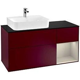 Villeroy & Boch Villeroy und Boch Finion Waschtischunterschrank G152HHHB 120cm, Abdeckplatte black matt, Emotion, Regal links Sand Matt Lacquer, Peony Matt