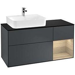 Villeroy & Boch Villeroy und Boch Finion Waschtischunterschrank G152PCHG 120cm, Abdeckplatte black matt, Emotion, Regal links Oak Veneer, Midnight Blue Matt Lacquer