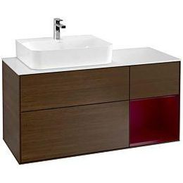 Villeroy & Boch Villeroy und Boch Finion Waschtischunterschrank F151HBGN 120cm, Abdeckplatte white matt, Regal rechts Peony, Walnut veneer