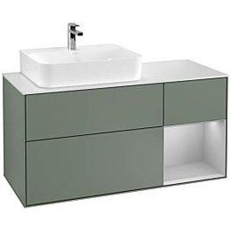 Villeroy & Boch Villeroy und Boch Finion Waschtischunterschrank F151GJGM 120cm, Abdeckplatte white matt, Regal rechts Light grey matt, Olive Matt Lacquer