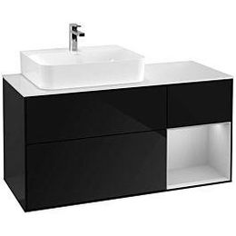 Villeroy & Boch Villeroy und Boch Finion Waschtischunterschrank F151GJPH 120cm, Abdeckplatte white matt, Regal rechts Light grey matt, Glossy Black Lacquer