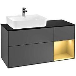 Villeroy & Boch Villeroy und Boch Finion Waschtischunterschrank F152HFGK 120cm, Abdeckplatte black matt, Regal rechts Gold matt, Anthracite matt