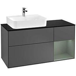 Villeroy & Boch Villeroy und Boch Finion Waschtischunterschrank F152GMGK 120cm, Abdeckplatte black matt, Regal rechts Olive Matt Lacquer, Anthracite matt