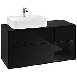 Villeroy & Boch Villeroy und Boch Finion Waschtischunterschrank F152PHPH 120cm, Abdeckplatte black matt, Regal rechts Glossy Black Lacquer, Glossy Black Lacquer