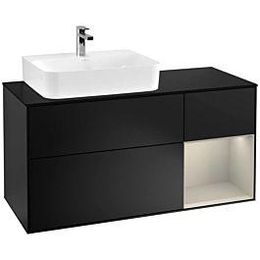 Villeroy & Boch Villeroy und Boch Finion Waschtischunterschrank F152HHPD 120cm, Abdeckplatte black matt, Regal rechts Sand Matt, Black matt lacquer