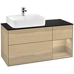 Villeroy & Boch Villeroy und Boch Finion Waschtischunterschrank F152PCPC 120cm, Abdeckplatte black matt, Regal rechts Oak Veneer, Oak Veneer