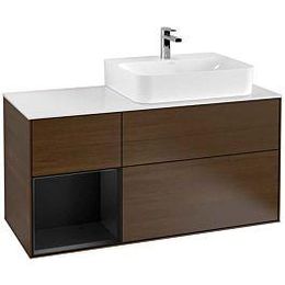 Villeroy & Boch Villeroy und Boch Finion Waschtischunterschrank G141PDGN 120cm, Abdeckplatte white matt, Emotion, Regal links Black matt lacquer, Walnut veneer