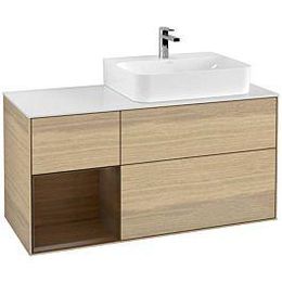 Villeroy & Boch Villeroy und Boch Finion Waschtischunterschrank G141GNPC 120cm, Abdeckplatte white matt, Emotion, Regal links Walnut veneer, Oak Veneer