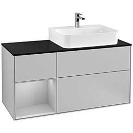 Villeroy & Boch Villeroy und Boch Finion Waschtischunterschrank G142GJGJ 120cm, Abdeckplatte black matt, Emotion, Regal links Light grey matt, Light grey matt