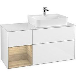 Villeroy & Boch Villeroy und Boch Finion Waschtischunterschrank G141PCGF 120cm, Abdeckplatte white matt, Emotion, Regal links Oak Veneer, Glossy white lacquer