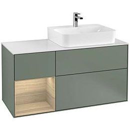 Villeroy & Boch Villeroy und Boch Finion Waschtischunterschrank G141PCGM 120cm, Abdeckplatte white matt, Emotion, Regal links Oak Veneer, Olive Matt Lacquer