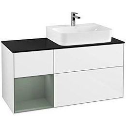 Villeroy & Boch Villeroy und Boch Finion Waschtischunterschrank G142GMGF 120cm, Abdeckplatte black matt, Emotion, Regal links Olive Matt Lacquer, Glossy white lacquer