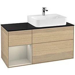 Villeroy & Boch Villeroy und Boch Finion Waschtischunterschrank G142HHPC 120cm, Abdeckplatte black matt, Emotion, Regal links Sand Matt Lacquer, Oak Veneer